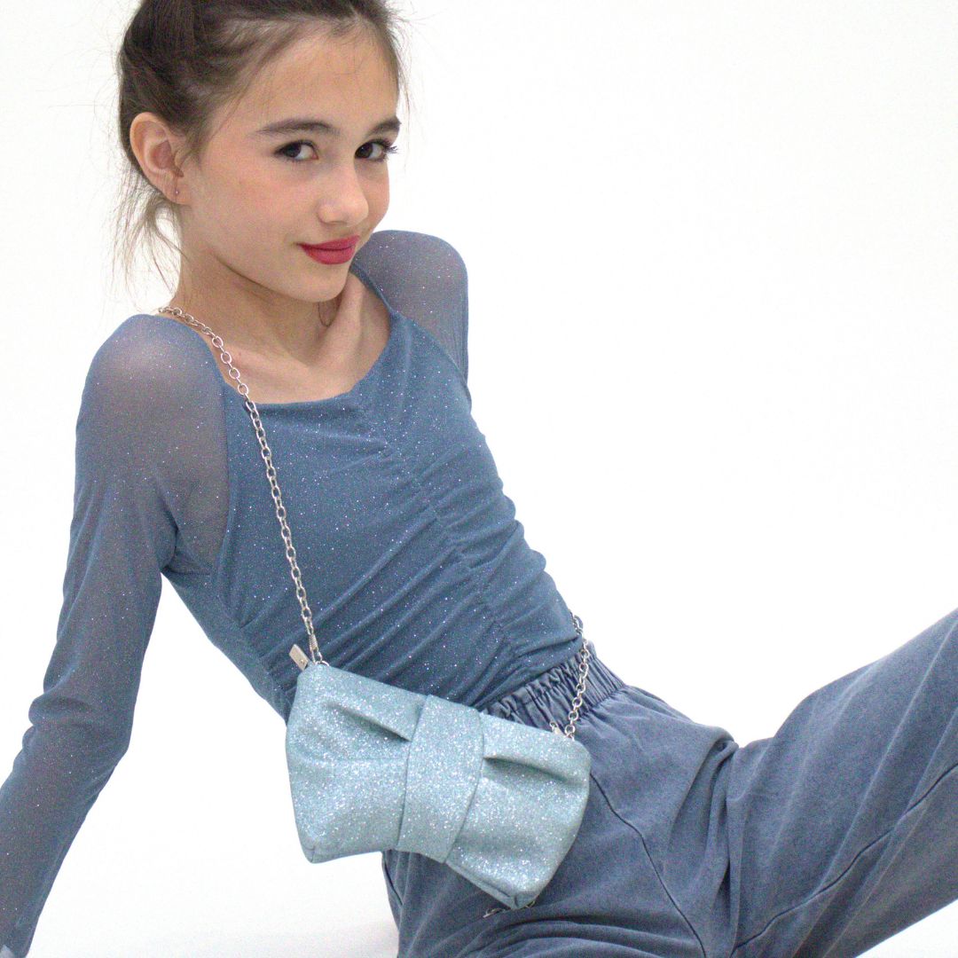 BRANDS :: YUKO.B :: Τσάντες :: Yuko B: Τσαντάκι ώμου Moon σχέδιο φιόγκος-Μέντα με χρυσόσκονη ...