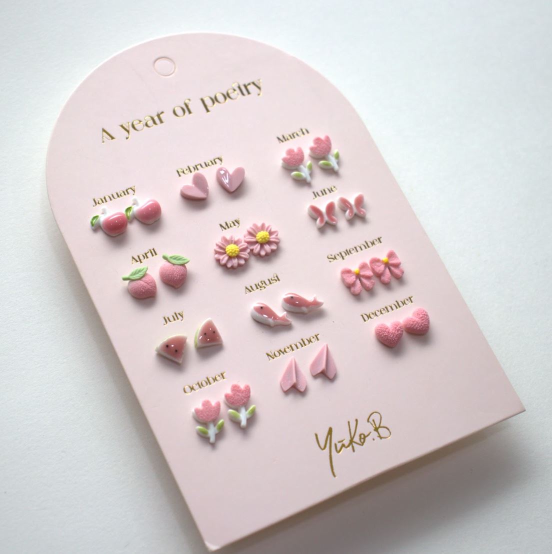 BRANDS :: YUKO.B :: Αξεσουάρ :: YUKO.B: Καρτέλα με 12 ζευγάρια σκουλαρίκια - A Year of Pink ...